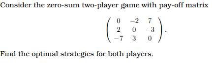Solved Consider the zero-sum two-player game with pay-off | Chegg.com