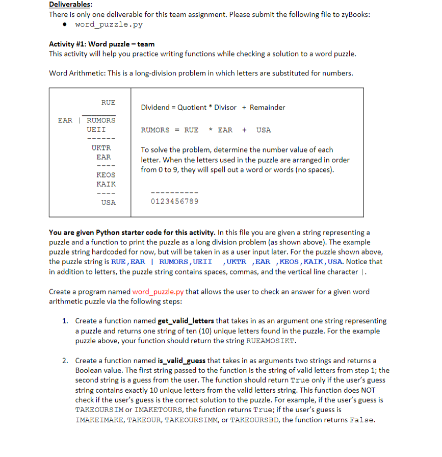 Solved Deliverables: There is only one deliverable for this | Chegg.com