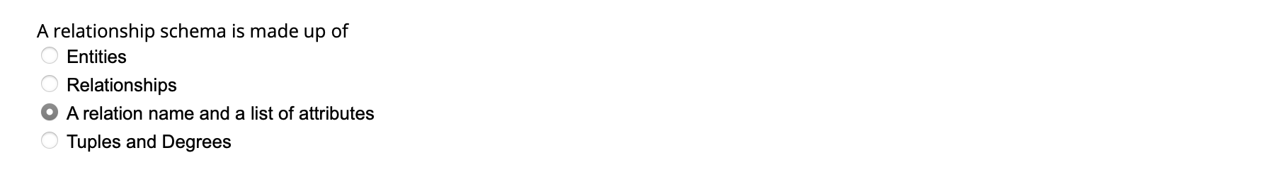 Solved A relationship schema is made up of Entities | Chegg.com