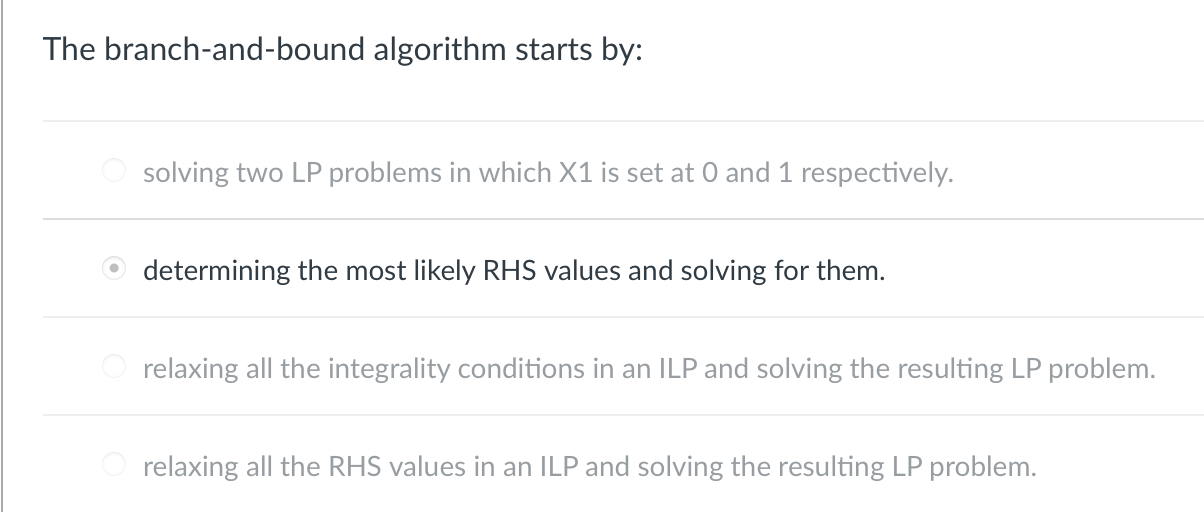 Solved The branch-and-bound algorithm starts by: solving two | Chegg.com