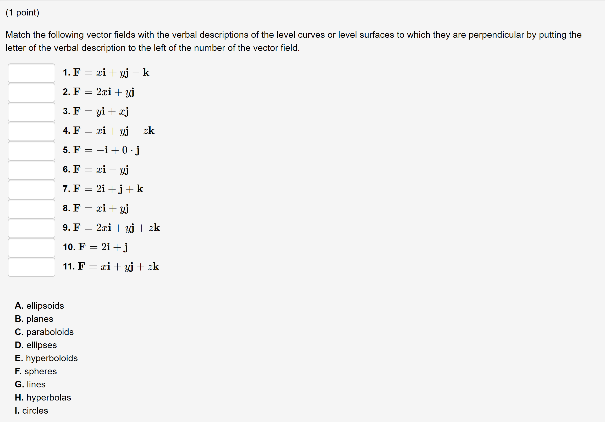 Solved (1 ﻿point)Match the following vector fields with the | Chegg.com