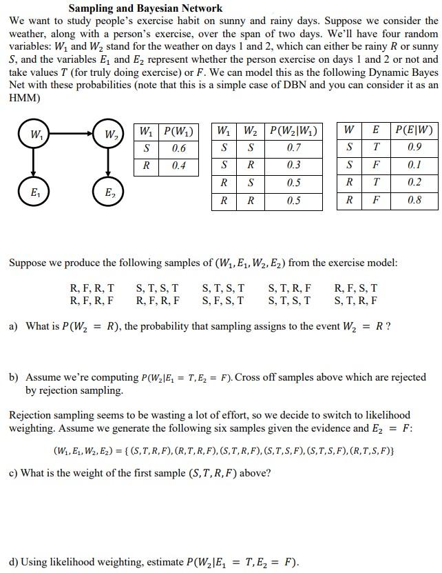 Solved Sampling and Bayesian Network We want to study | Chegg.com