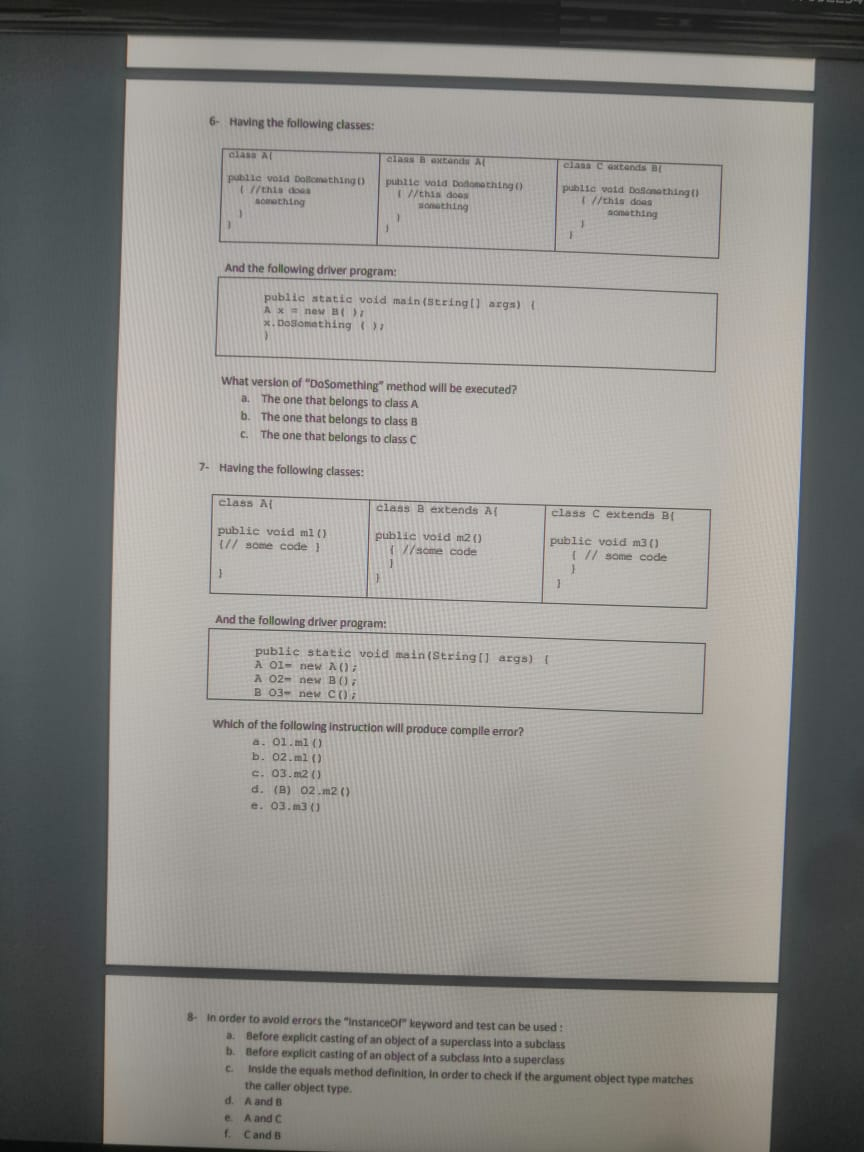 Solved invoke the constructor of a superclass d. Bandc e. | Chegg.com