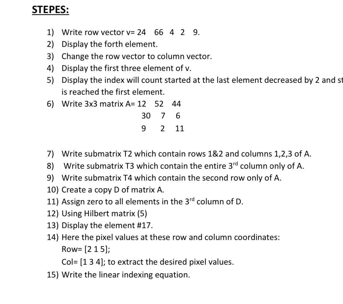 Solved STEPES: 1) Write row vector v= 24 66 4 2 9. 2) | Chegg.com