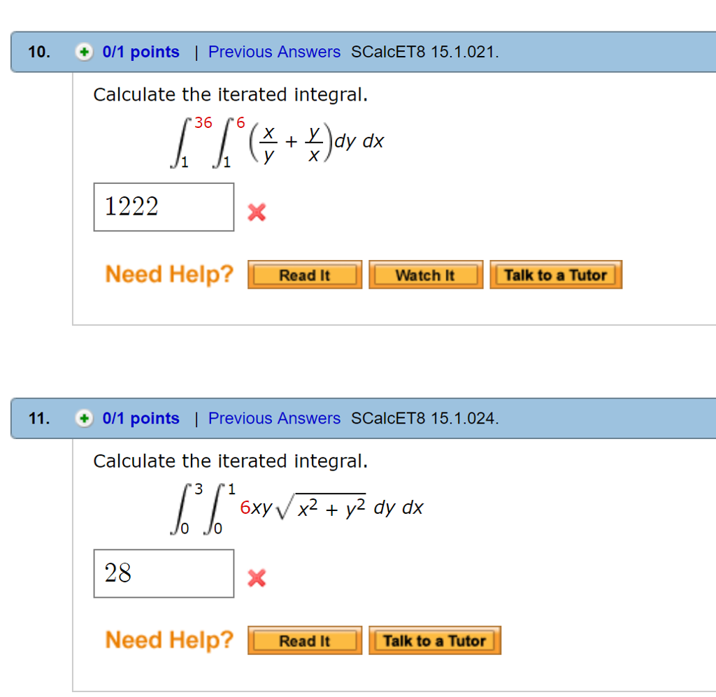 Solved 10. 0/1 points | Previous Answers SCalcET8 15.1.021 | Chegg.com