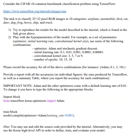 Solved Consider the CIFAR-10 common benchmark classification | Chegg.com
