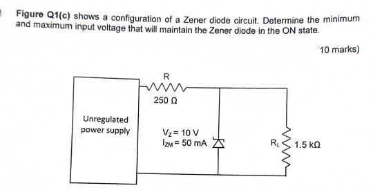 Solved Figure Q1(c) shows a configuration of a Zener diode | Chegg.com