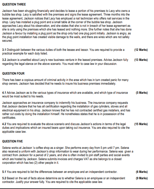 Solved QUESTION THREE Jackson has been struggling | Chegg.com