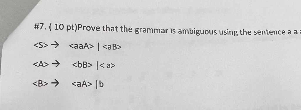 Solved \#7. ( 10pt )Prove that the grammar is ambiguous | Chegg.com