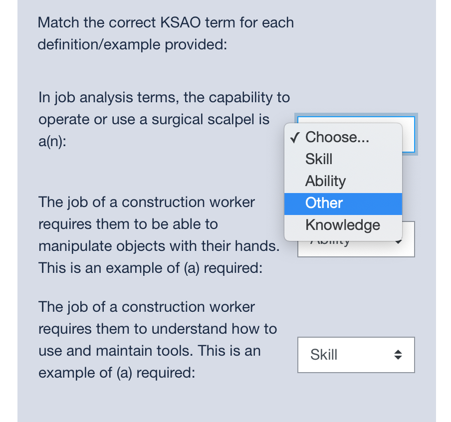 Solved Match the correct KSAO term for each | Chegg.com