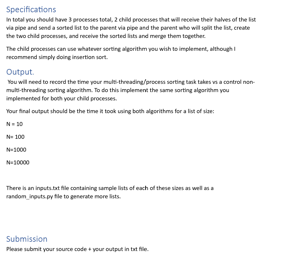 Solved Specifications In total you should have 3 processes | Chegg.com