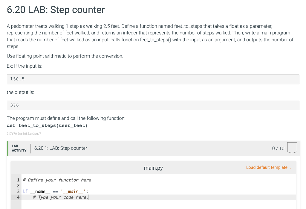 Solved 6.20 LAB: Step counter A pedometer treats walking 1 | Chegg.com