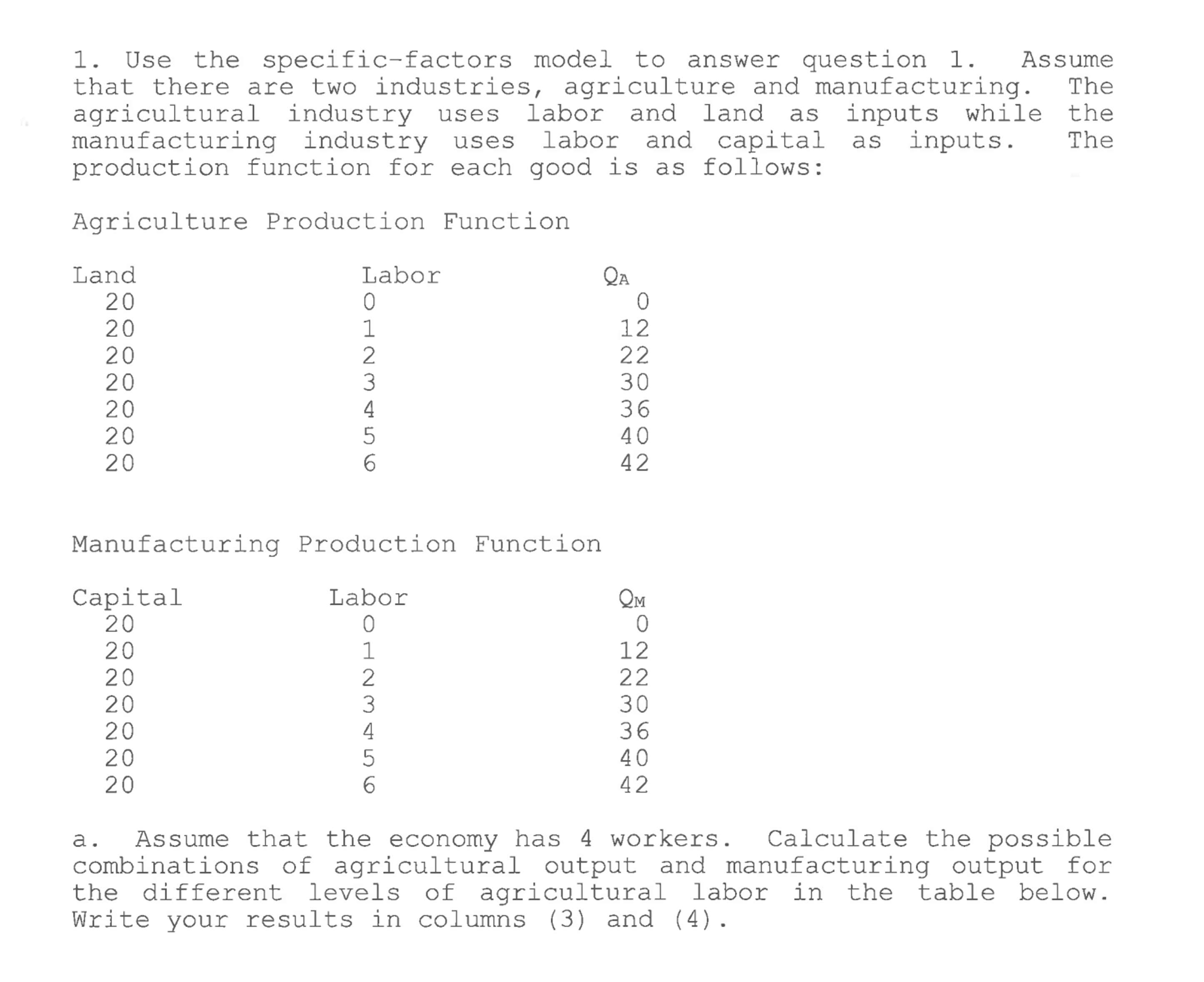 Use the specific-factors model to answer question 1. | Chegg.com