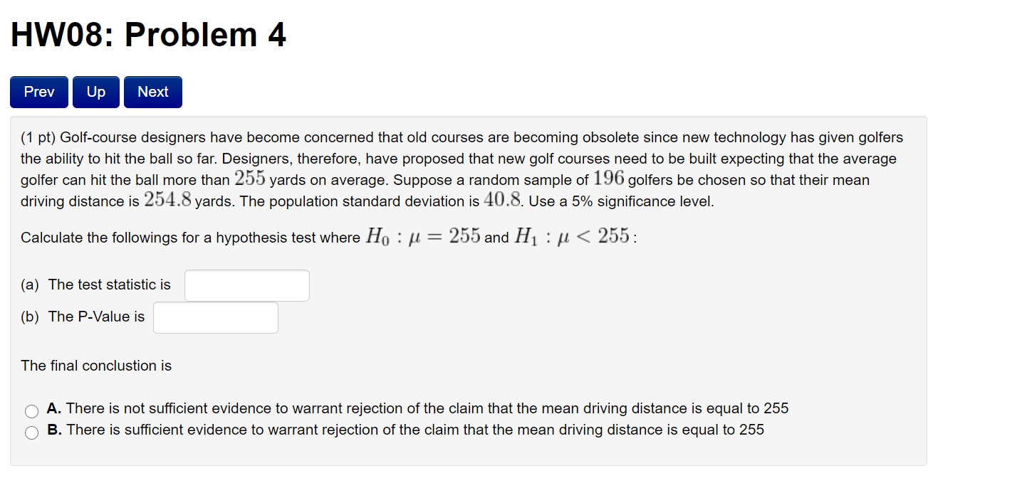 Solved HW08: Problem 4 Prev Up Next (1 pt) Golf-course | Chegg.com