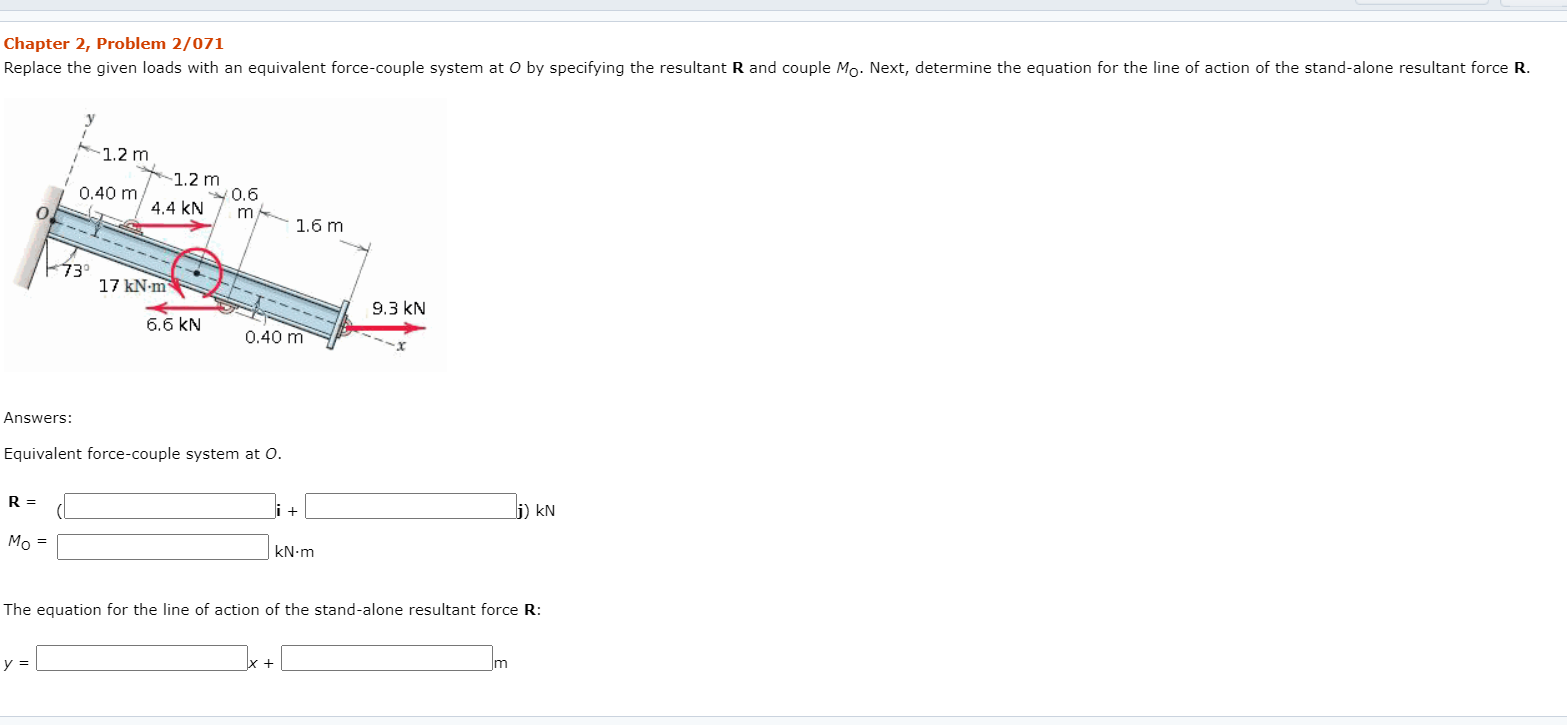 Solved Chapter 2, Problem 2/071 Replace the given loads with | Chegg.com
