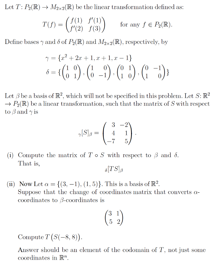 Solved For the following advanced linear algebra basis | Chegg.com