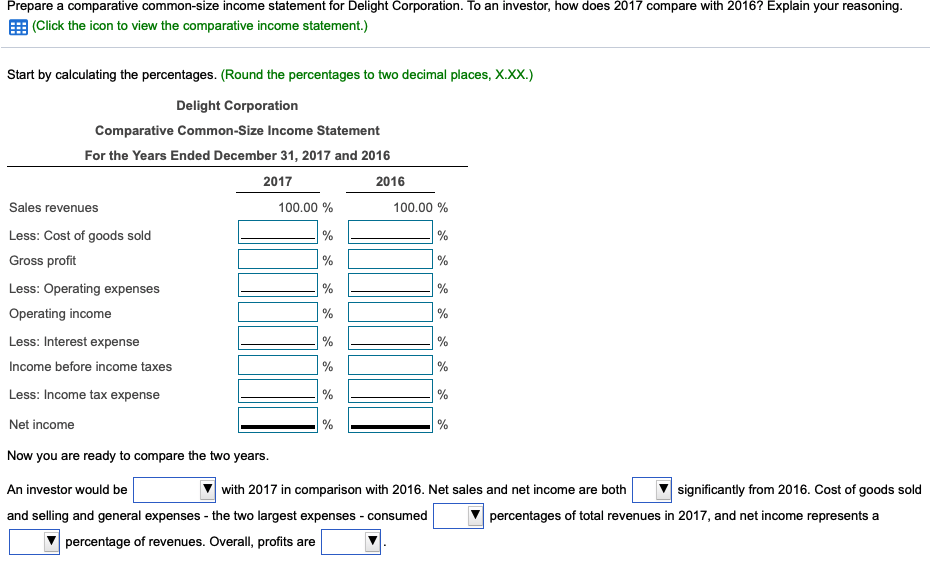 Solved Prepare A Comparative Common size Income Statement Chegg