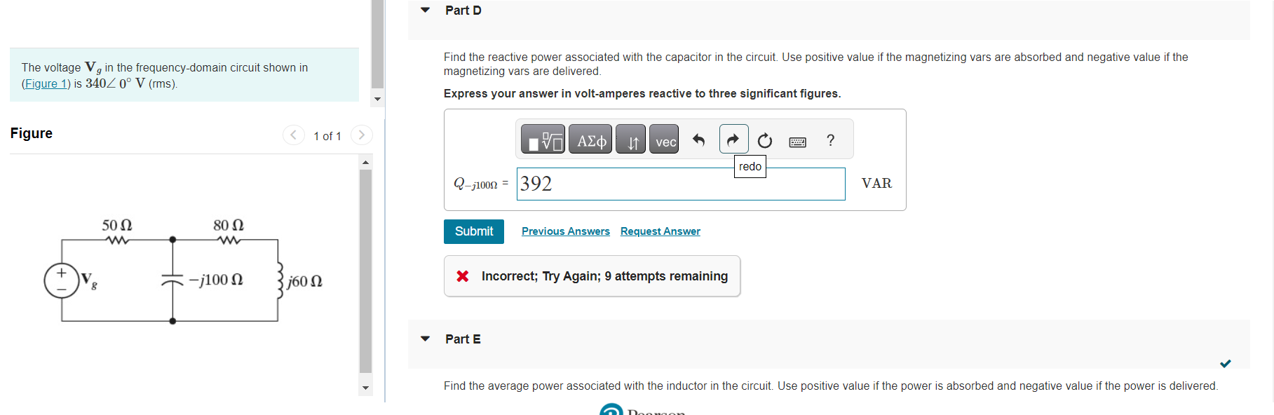 Solved The voltage Vg in the frequency-domain circuit shown | Chegg.com