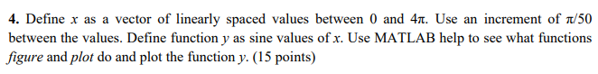Solved 4. Define x as a vector of linearly spaced values | Chegg.com
