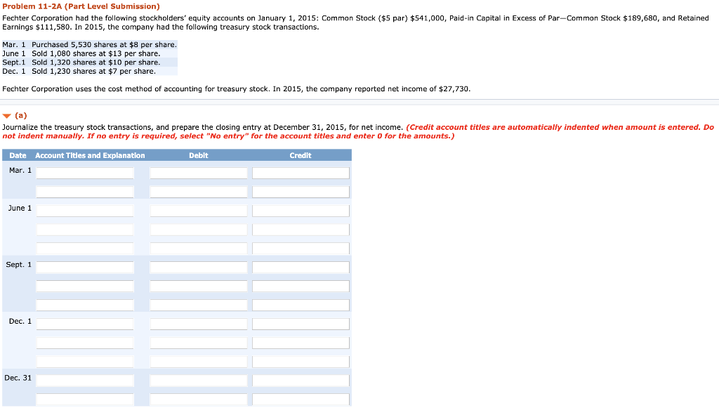 Solved Problem 11-2A (Part Level Submission) Fechter | Chegg.com