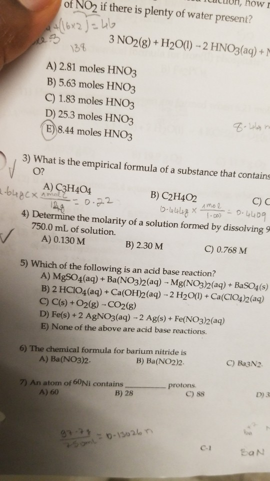 Solved L) 1.83 moles HNO2 D) 25.3 moles HNO3 E) 8.44 moles | Chegg.com