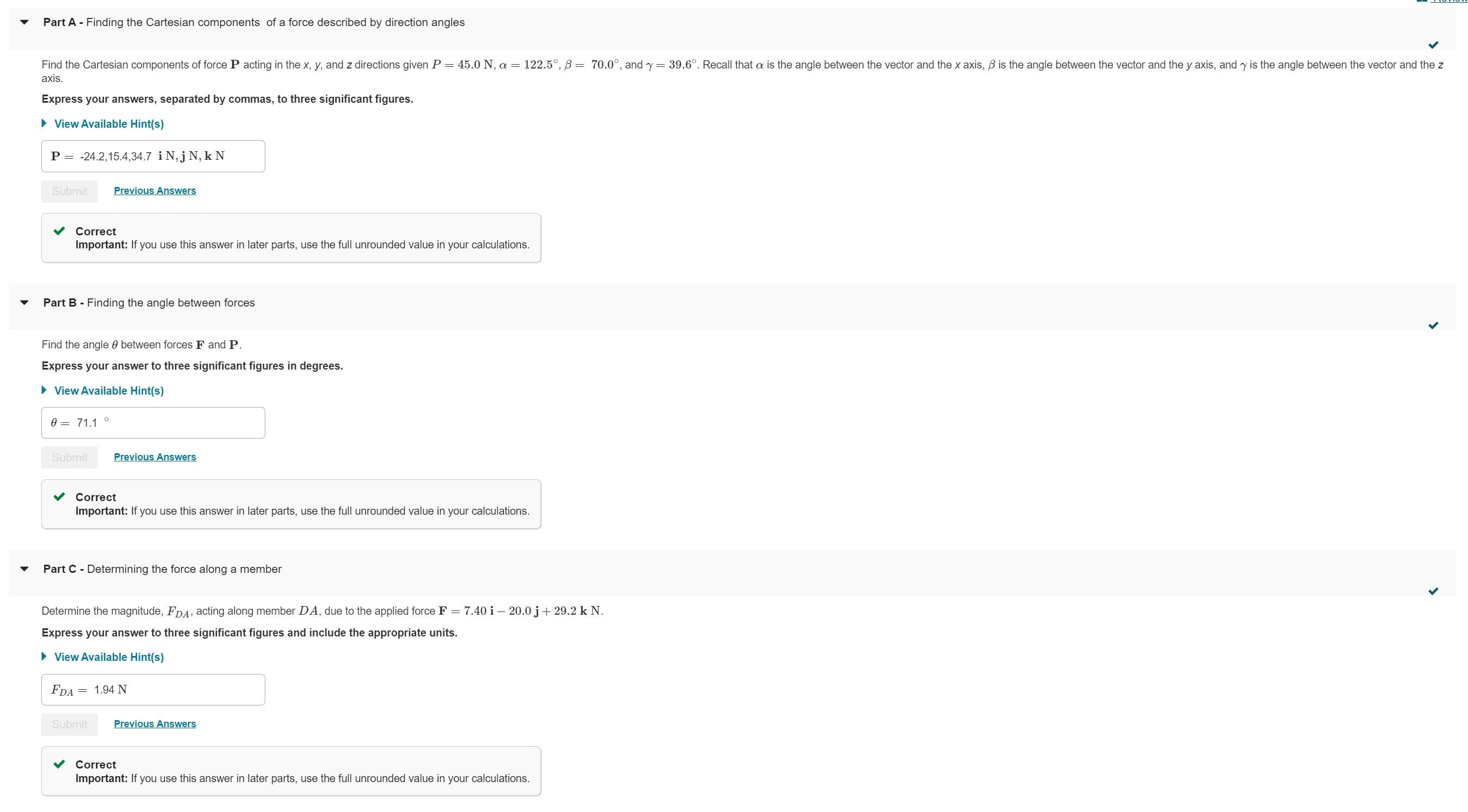 Solved Part D - Finding the component of a force | Chegg.com