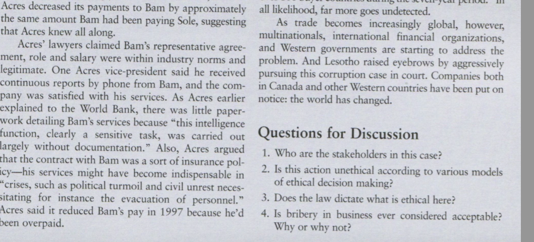 Solved Acres in Oakville and Bribery in Lesotho Acres | Chegg.com
