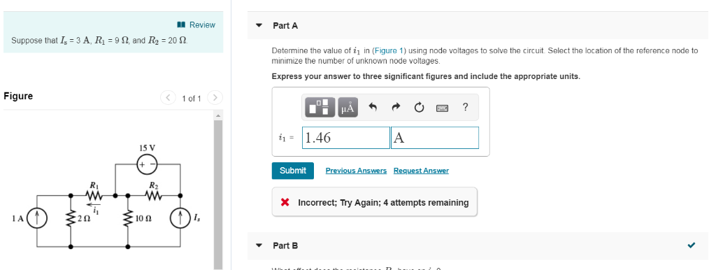 Solved Review Part A Suppose that 1,-3A, RI : 9 Ω and R2 : | Chegg.com