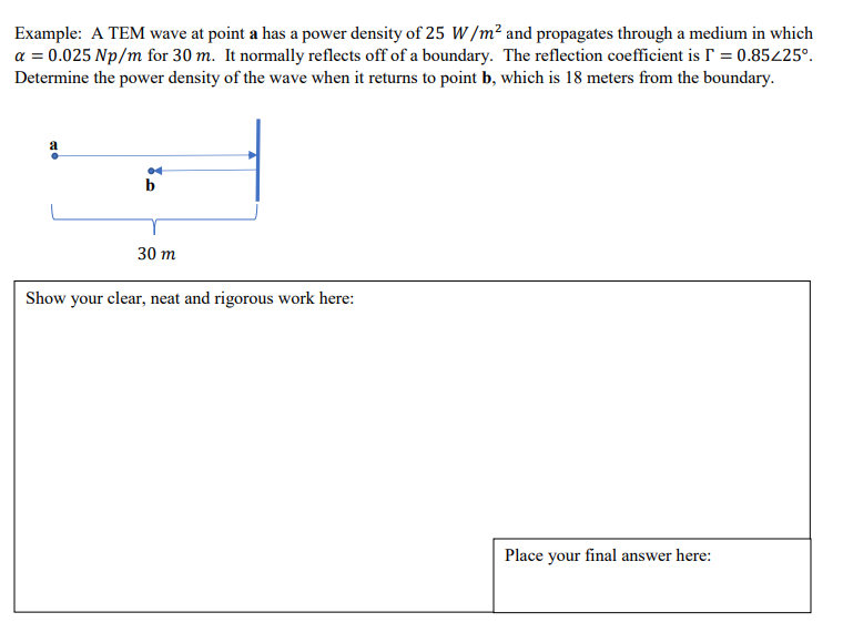 Solved Example: A TEM wave at point a has a power density of | Chegg.com