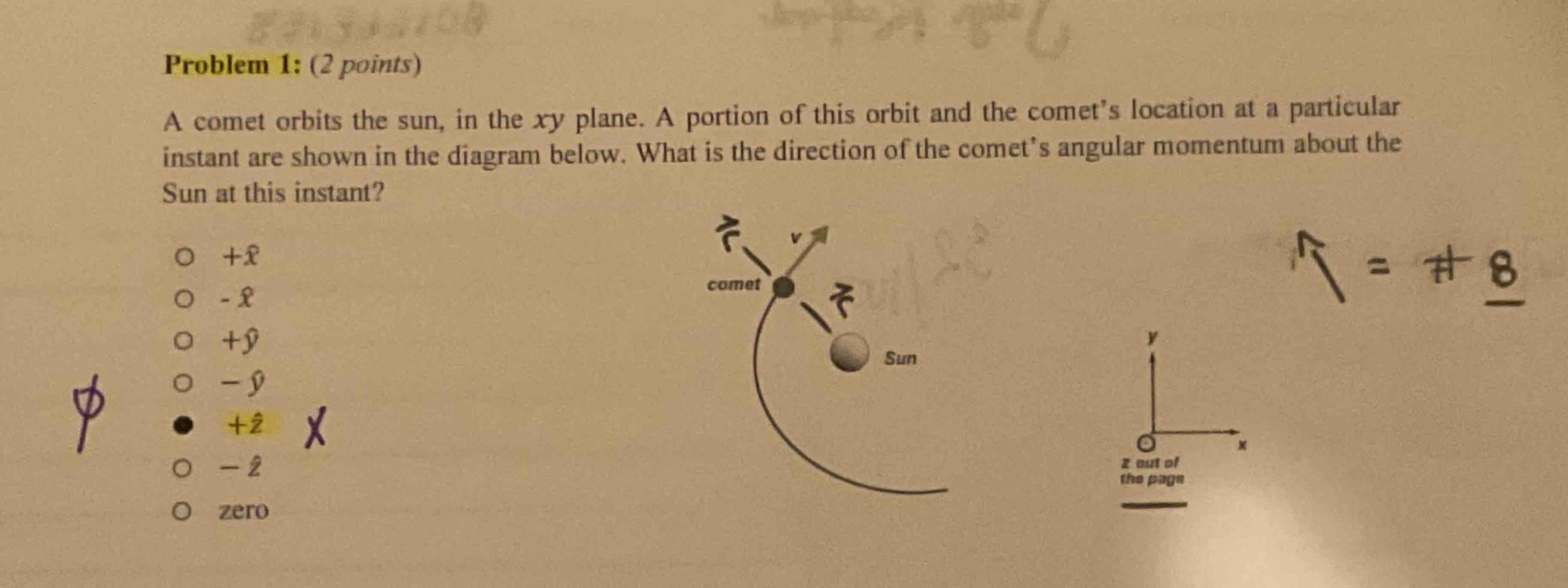 Solved Problem 1: (2 ﻿points)A comet orbits the sun, in ﻿the | Chegg.com