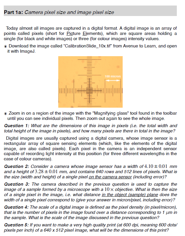 Part 1a: Camera pixel size and image pixel size Today | Chegg.com