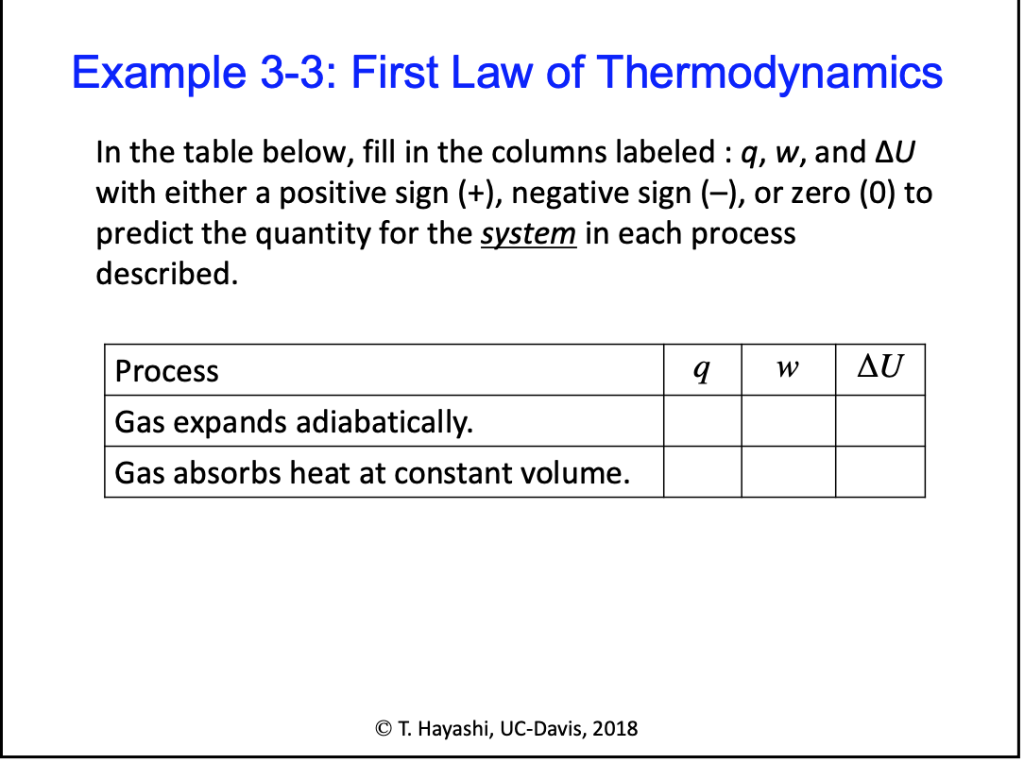 Solved Example 3-3: First Law of Thermodynamics In the table | Chegg.com