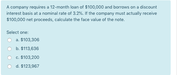 Solved A company requires a 12-month loan of $100,000 and | Chegg.com
