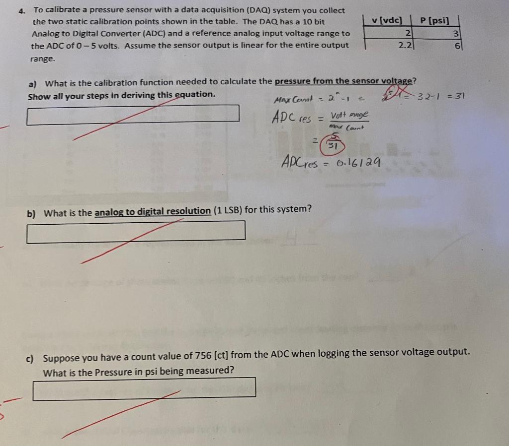 Solved 4. To calibrate a pressure sensor with a data | Chegg.com