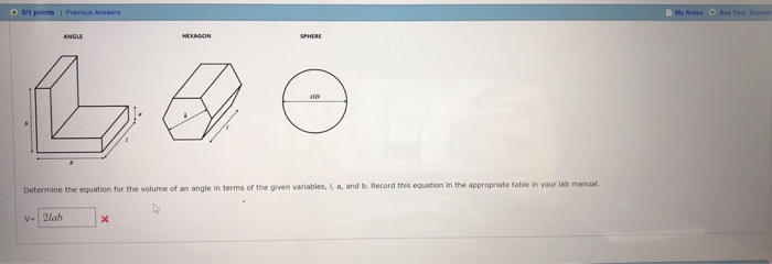 Solved Determine the equation for the volume of an angle in | Chegg.com