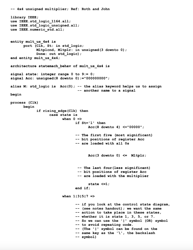 -- 4x4 unsigned multiplier; Ref: Roth and John | Chegg.com