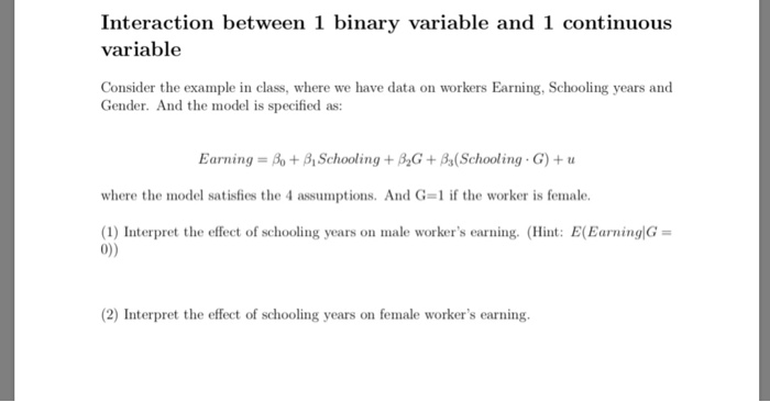 Solved Interaction between 1 binary variable and 1 | Chegg.com