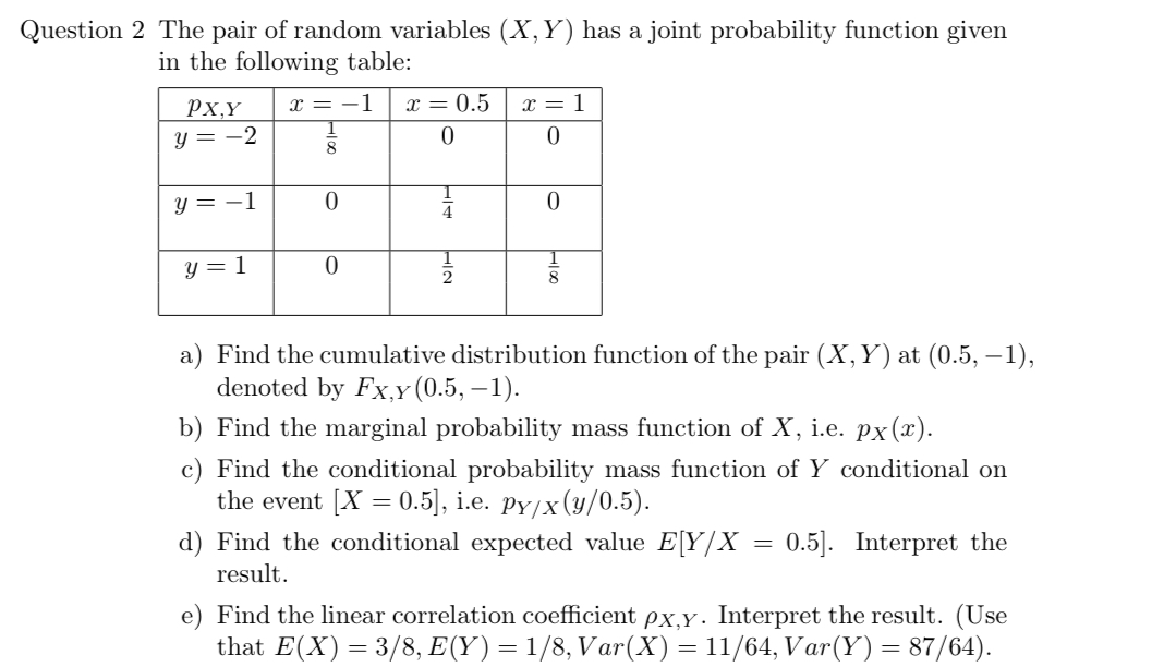 Solved uestion 2 The pair of random variables (X,Y) has a | Chegg.com