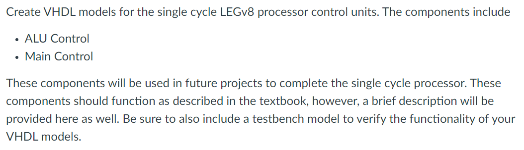 Create VHDL models for the single cycle LEGv8 | Chegg.com
