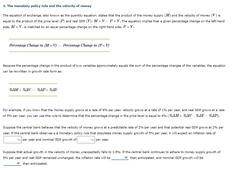 Solved 3. The monetary policy rule and the velocity of money | Chegg.com