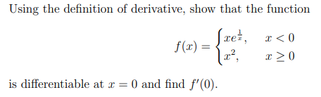 Solved Using the definition of derivative, show that the | Chegg.com