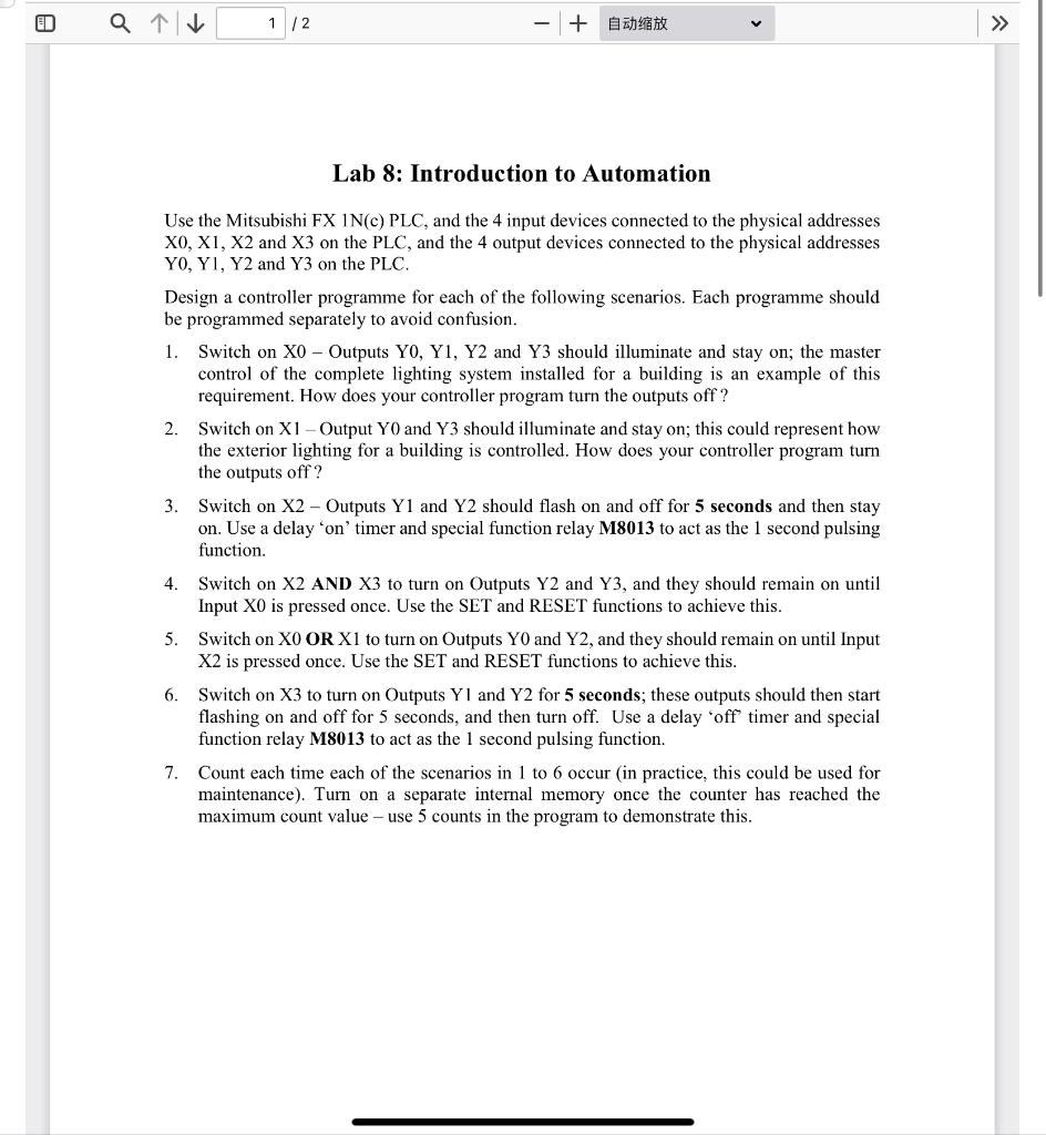 Solved o ↓ - + 自动缩放 Lab 8: Introduction to Automation Use | Chegg.com