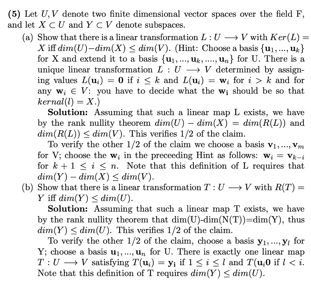 Solved (5) Let U, V denote two finite dimensional vector | Chegg.com