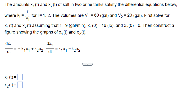 Solved The amounts x1(t) and x2(t) of salt in two brine | Chegg.com