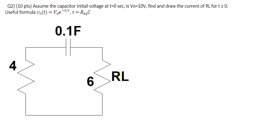 Solved Q2) (10 pts) Assume the capacitor initial voltage at | Chegg.com