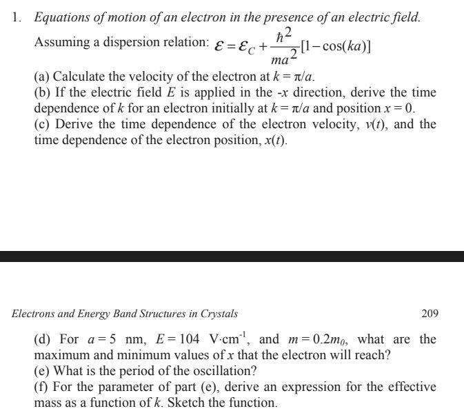 Solved 2 1. Equations of motion of an electron in the | Chegg.com
