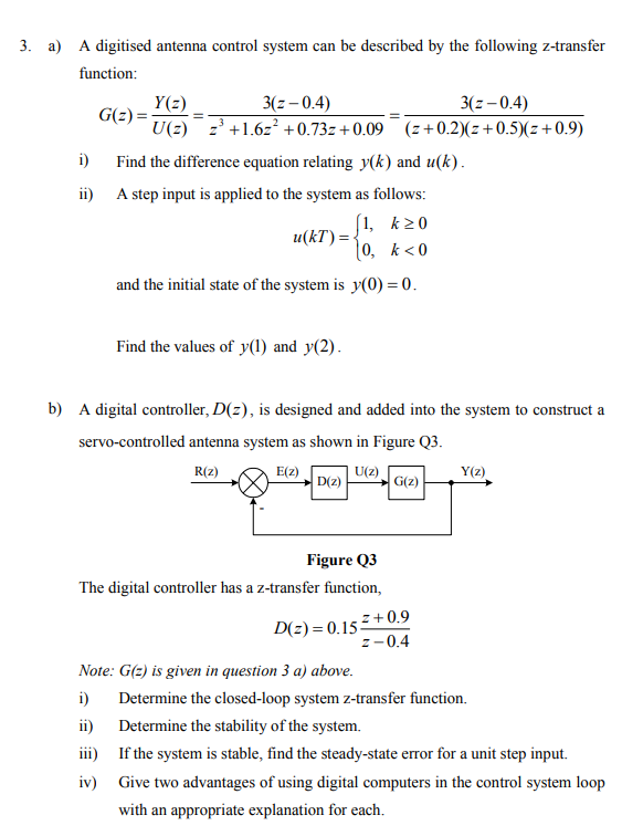 Solved Y(2) 3. a) A digitised antenna control system can be | Chegg.com