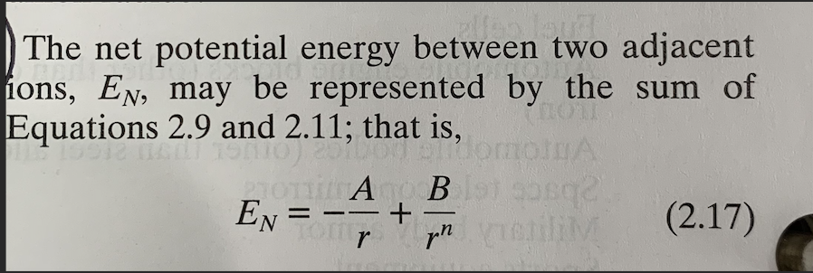 Solved The net potential energy between two adjacent ions, | Chegg.com