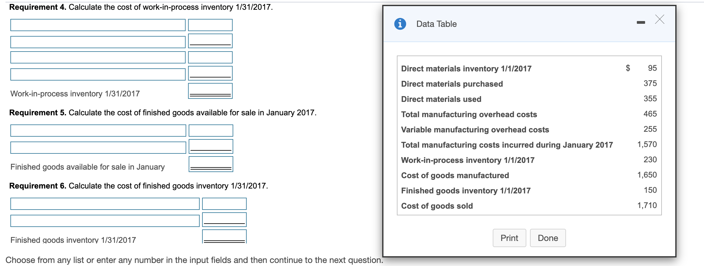 Solved Stewart Tables' selected data for January 2017 are | Chegg.com