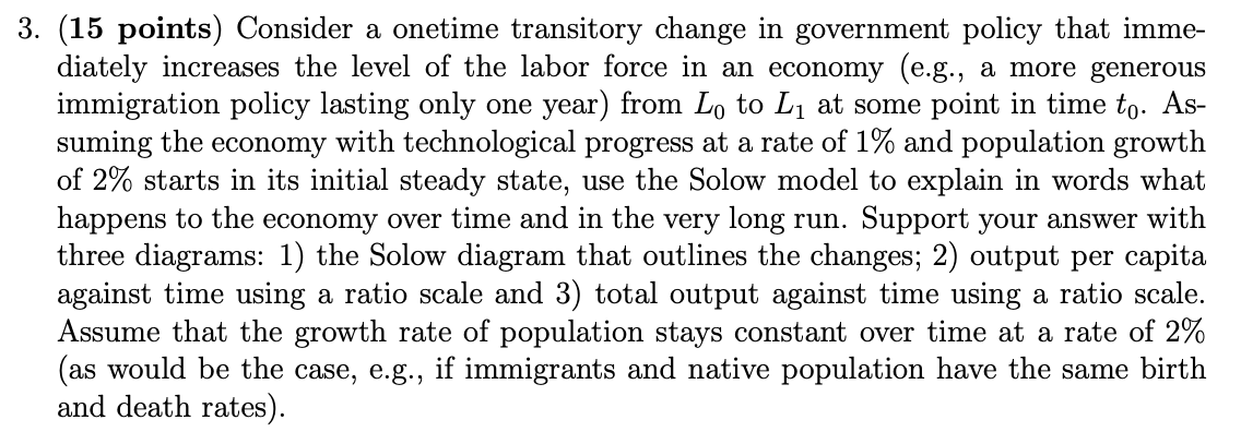 Solved 3. (15 points) Consider a onetime transitory change | Chegg.com